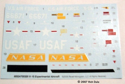 X 15 Scale Model Decals X 15 Markings And Stencils, Hypersonic Models